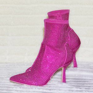 Mixx Shuz | Shoes | Stunning Fuchsia Hot Pink Stretch Rhinestone Ankle ...